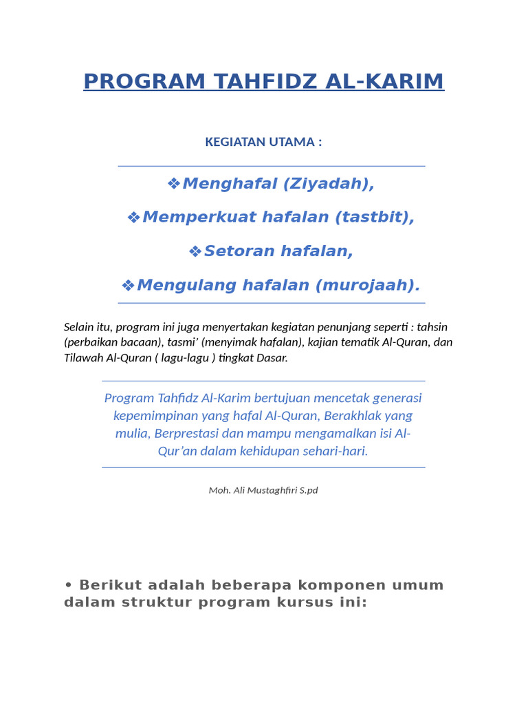 Program Tahfidz Al-Karim: Menghafal Al-Quran | PDF