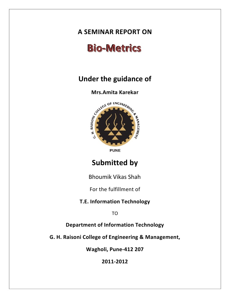 Seminar Report on Bio-Metrics | PDF