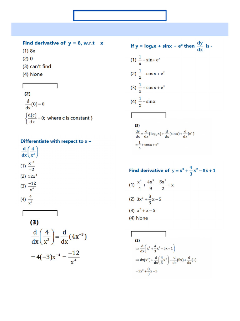 Physics Differentiation Test Answers | PDF