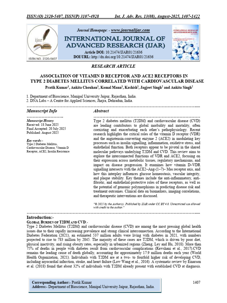 ASSOCIATION OF VITAMIN D RECEPTOR AND ACE2 RECEPTORS IN TYPE 2 DIABETES ...