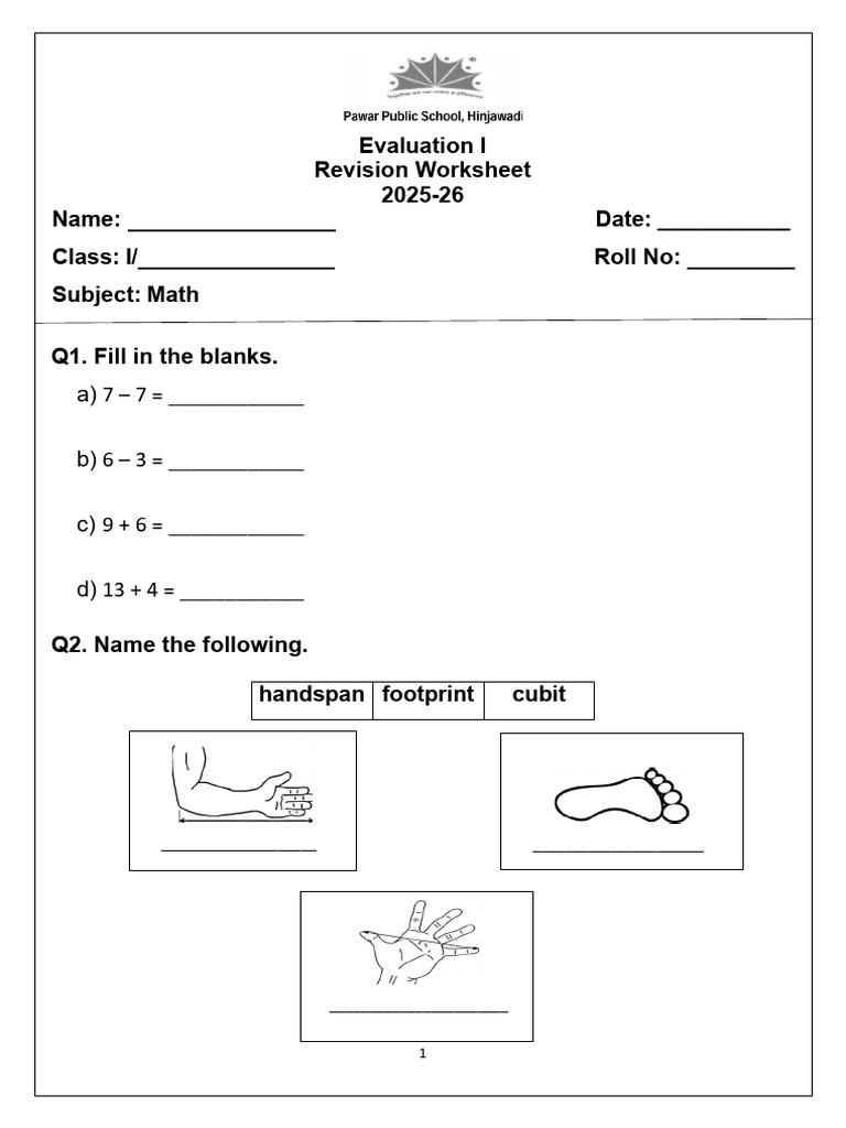 Math Revision Worksheet for Grade 1 | PDF