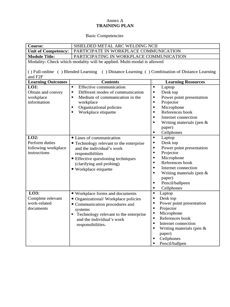 Shielded Metal Arc Welding Training Plan | PDF | Welding | Construction