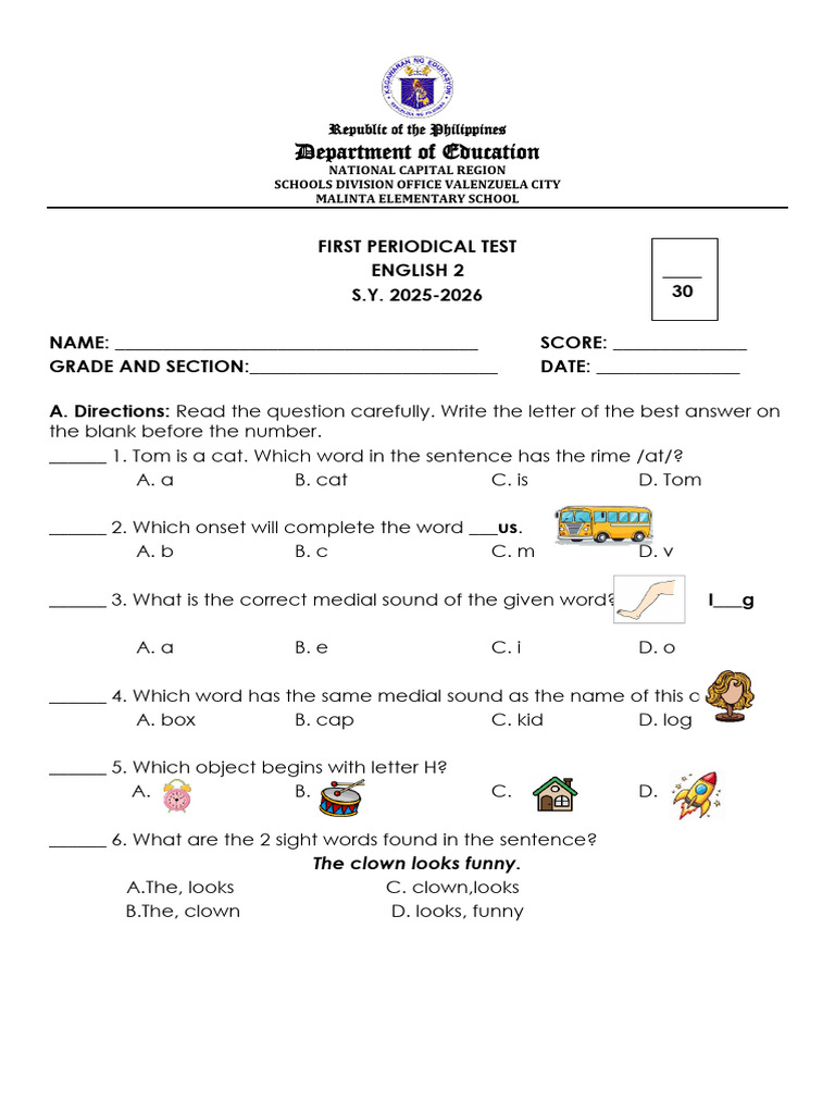 English 2 First Periodical Test | PDF | Syllable | Grammar