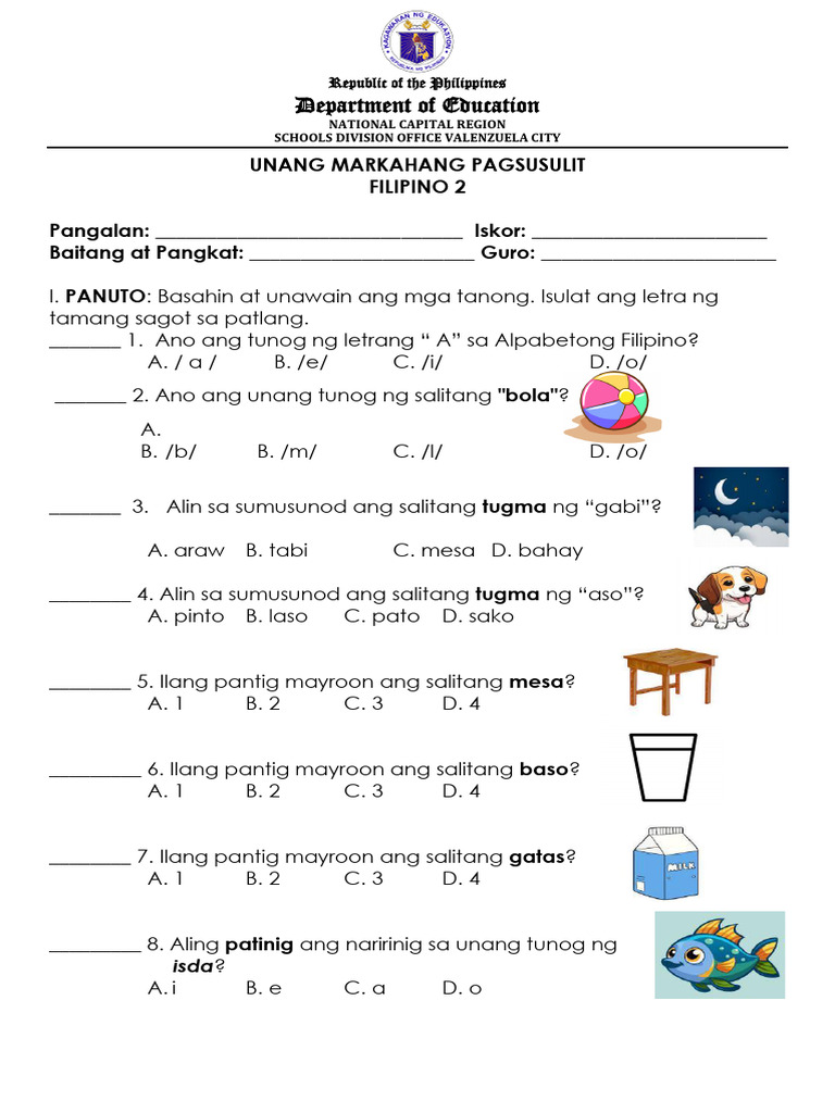 Updated Filipino 2-1st-Periodical-Test Checked | PDF