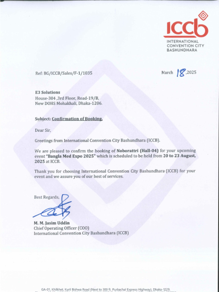 Iccb Booking Letter | PDF
