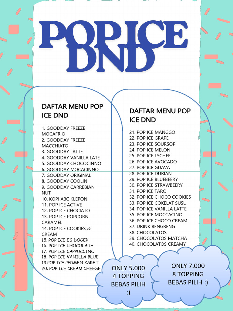 Pop Ice Menu Overview | PDF