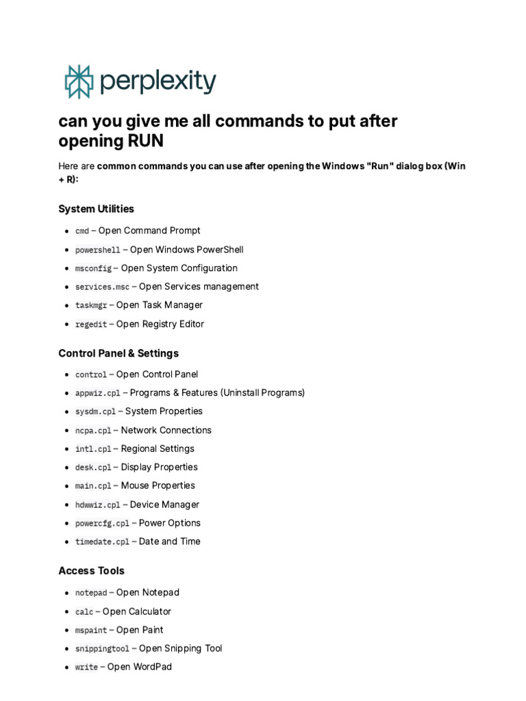 Can You Give Me All Commands To Put After Opening | PDF