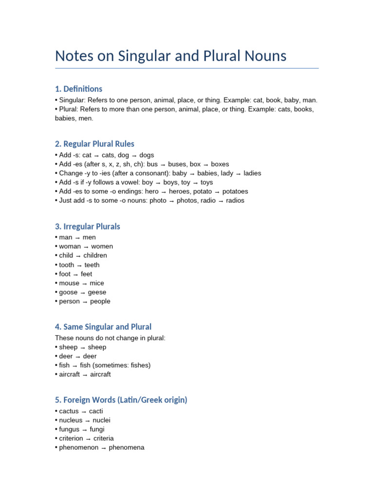 Singular and Plural Notes | PDF