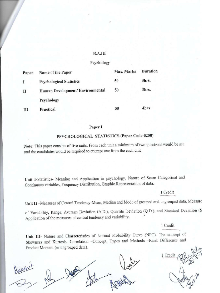 Psychology BA 3 Syllabus | PDF