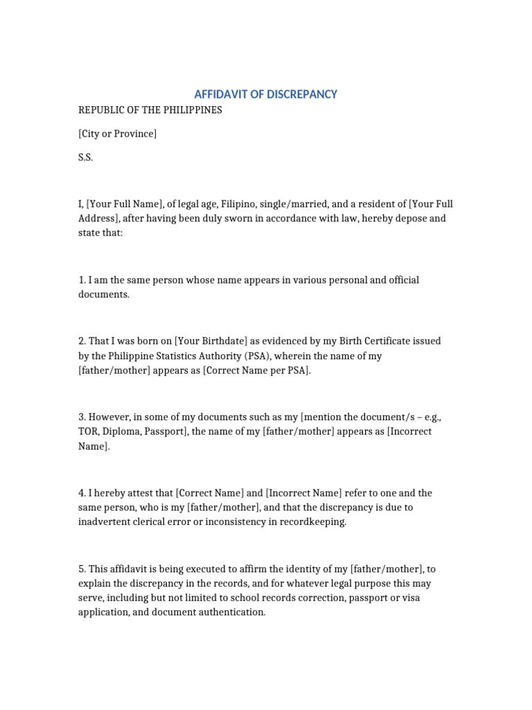 Affidavit of Discrepancy in Records | PDF