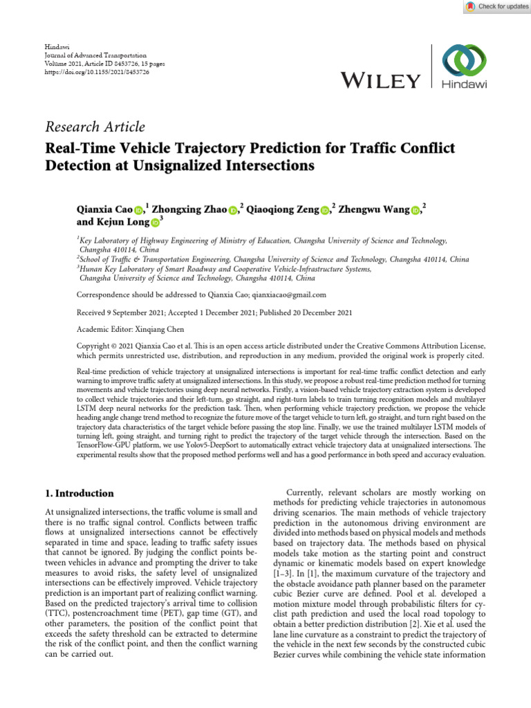 Journal of Advanced Transportation - 2021 - Cao - Real Time Vehicle ...