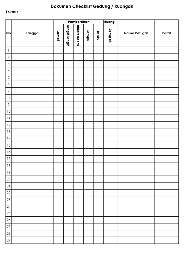 Checklist Pembersihan Ruangan Gedung | PDF