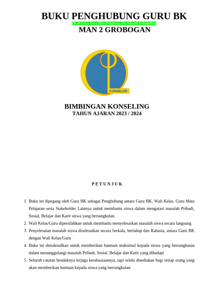 Buku Panduan Guru BK MAN 2 Grobogan | PDF