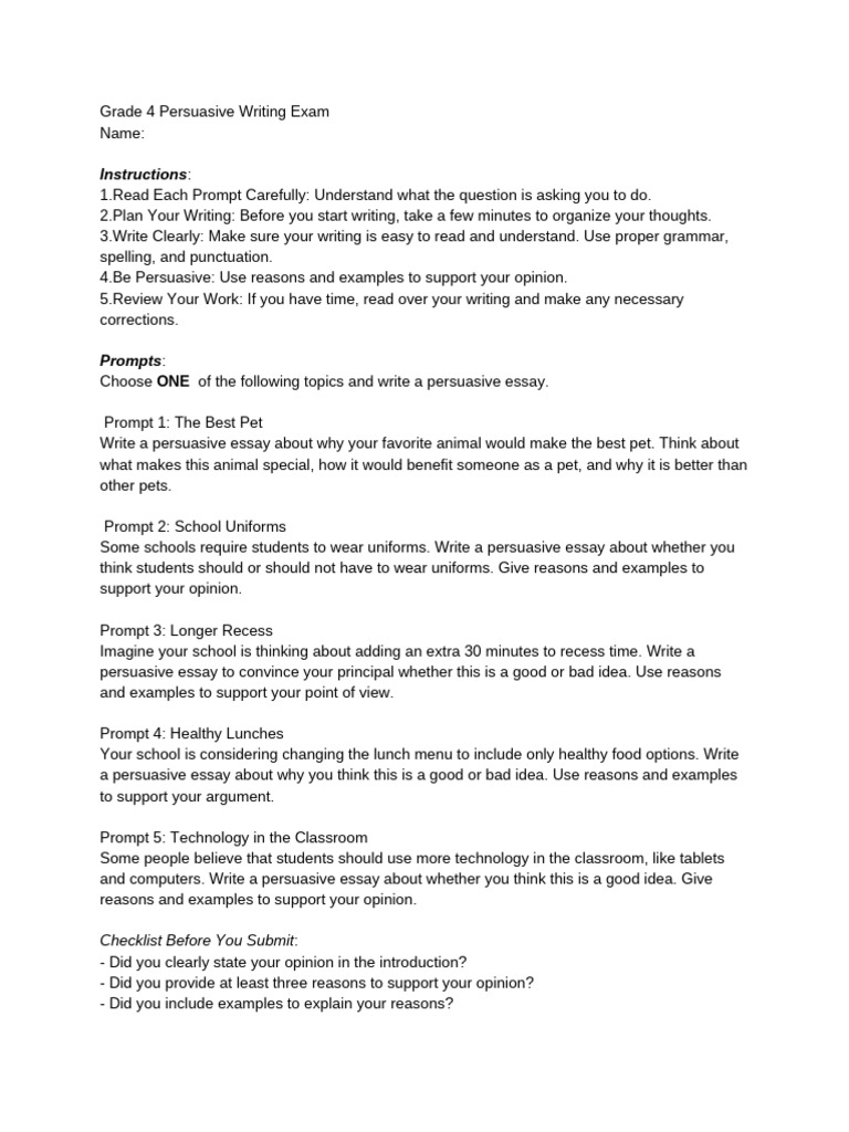 Grade 4 Persuasive Writing Guide | PDF