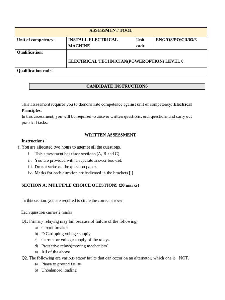 Electrical Machine Installation Assessment | PDF | Capacitor | Ac Power