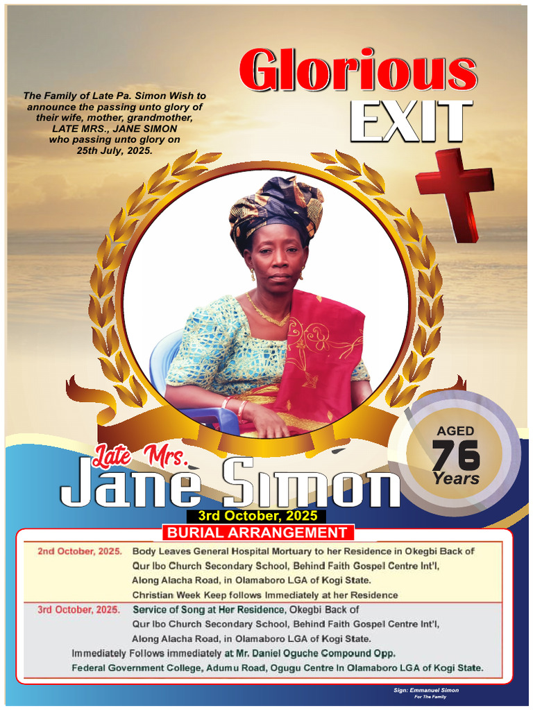 Jane Simon Burial Announcement | PDF