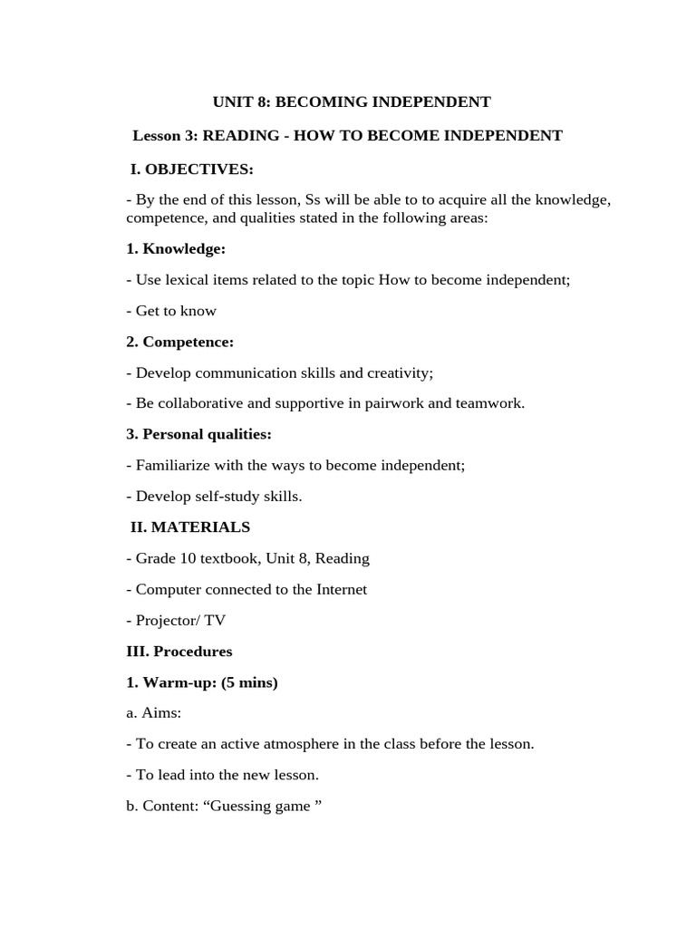 Unit 8 - Becoming Independent | PDF | Human Communication | Learning