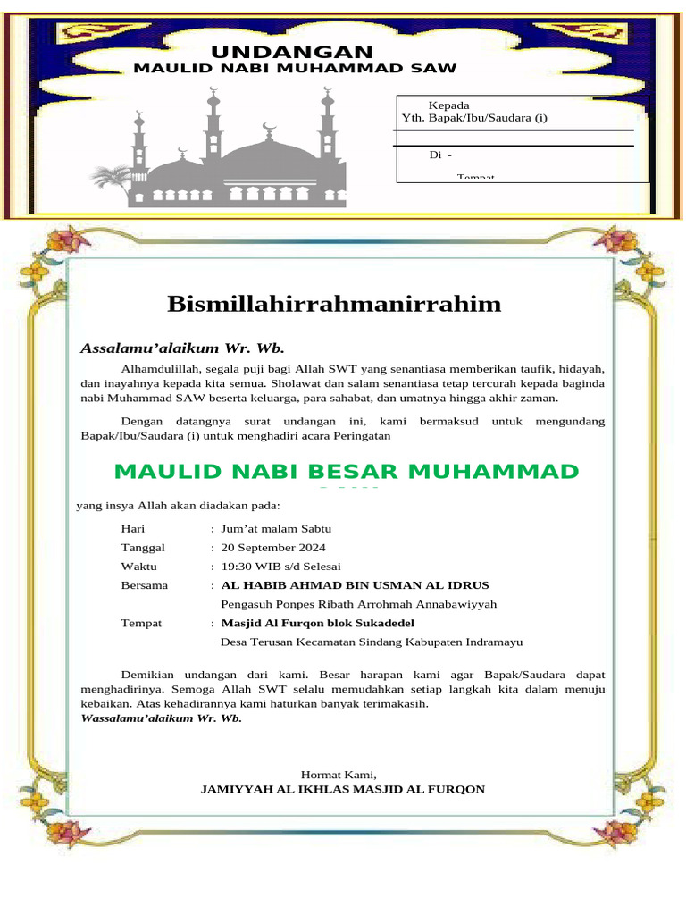 Undangan Maulid Nabi Muhammad SAW | PDF