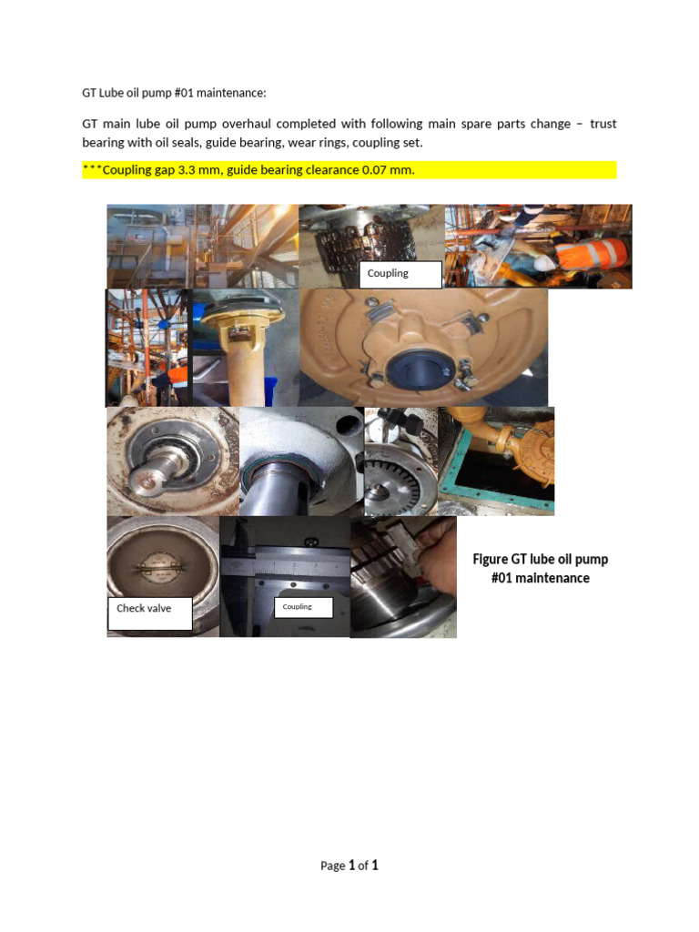 GT Lube Oil Pump #01 Maintenance Guide | PDF