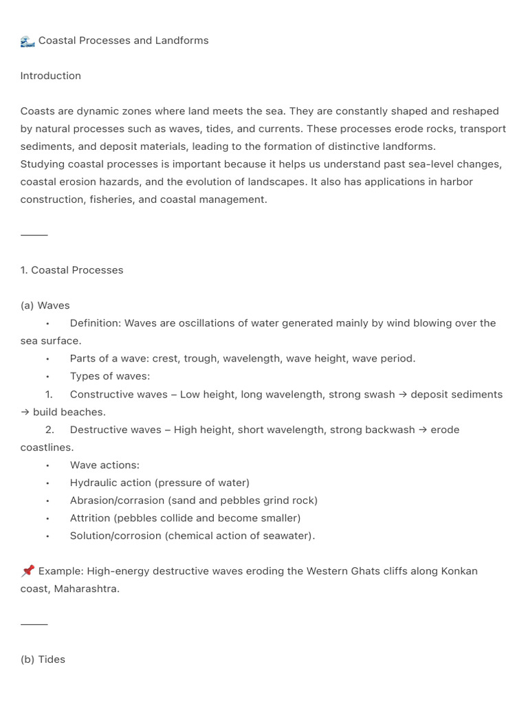 ? Coastal Processes and Landforms | PDF | Coast | Erosion