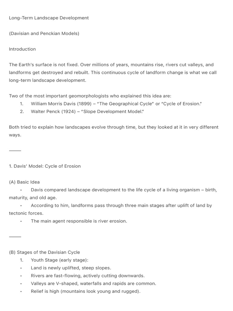 Davis vs Penck: Landscape Evolution Models | PDF | Erosion | Valley