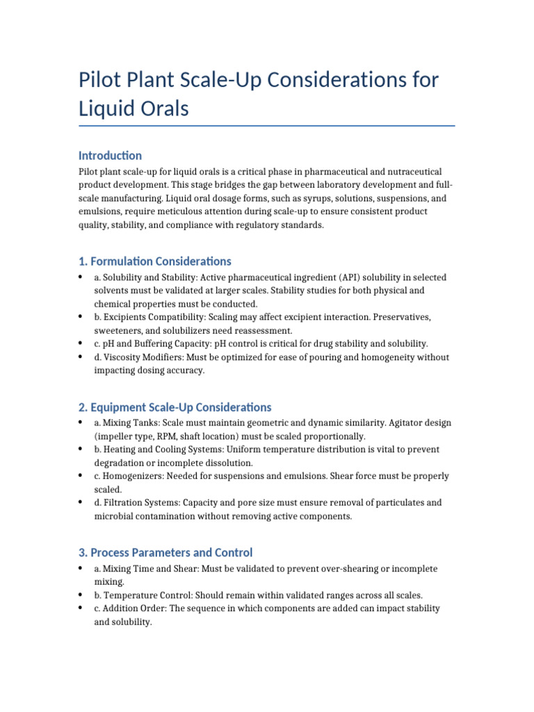 Scale-Up Considerations for Liquid Orals | PDF | Verification And ...
