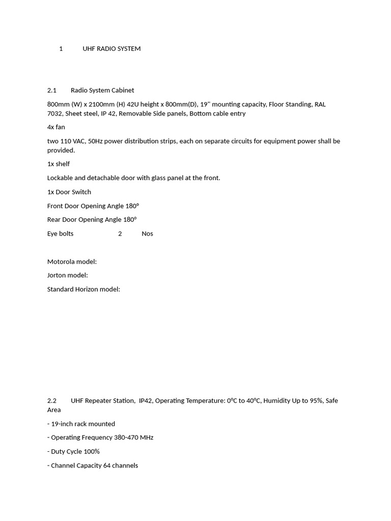 UHF and VHF Radio System Specifications | PDF | Antenna (Radio) | Radio