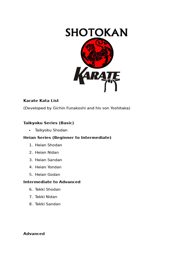 Shotokan Karate Kata List | PDF