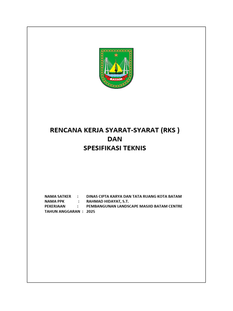 RKS Pembangunan Landscape Masjid Batam | PDF