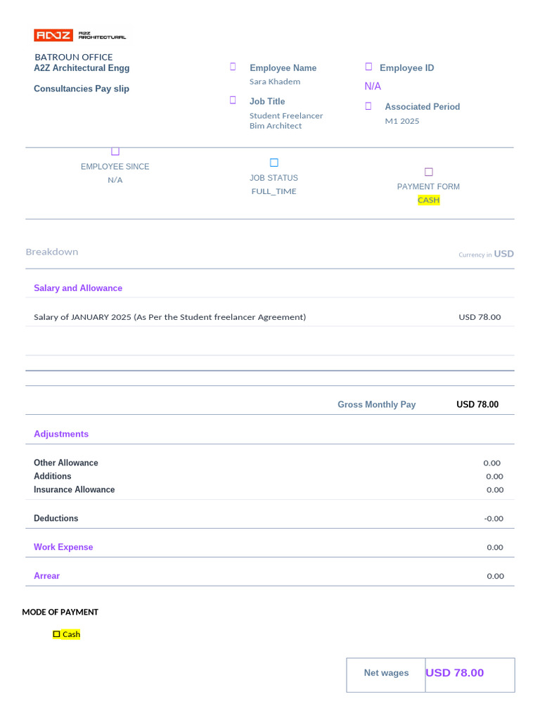 Payslip - Sara Khadem - JANUARY 2025 | PDF | Business | Working Conditions