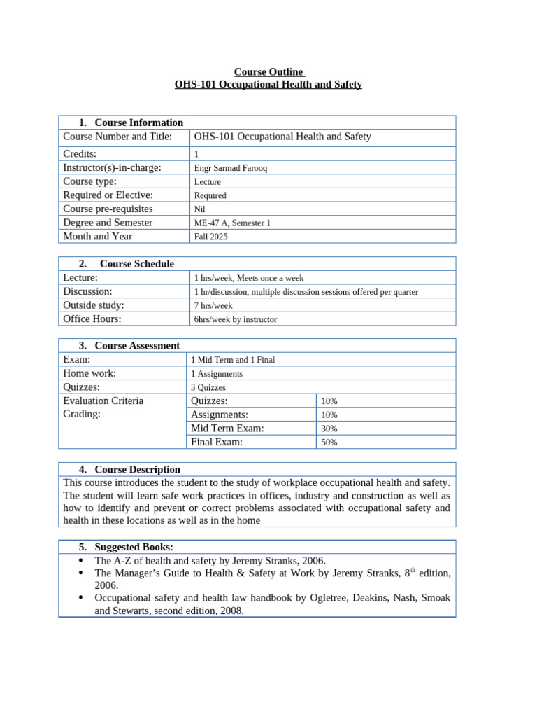 OHS-101 Course Overview and Structure | PDF | Occupational Safety And ...