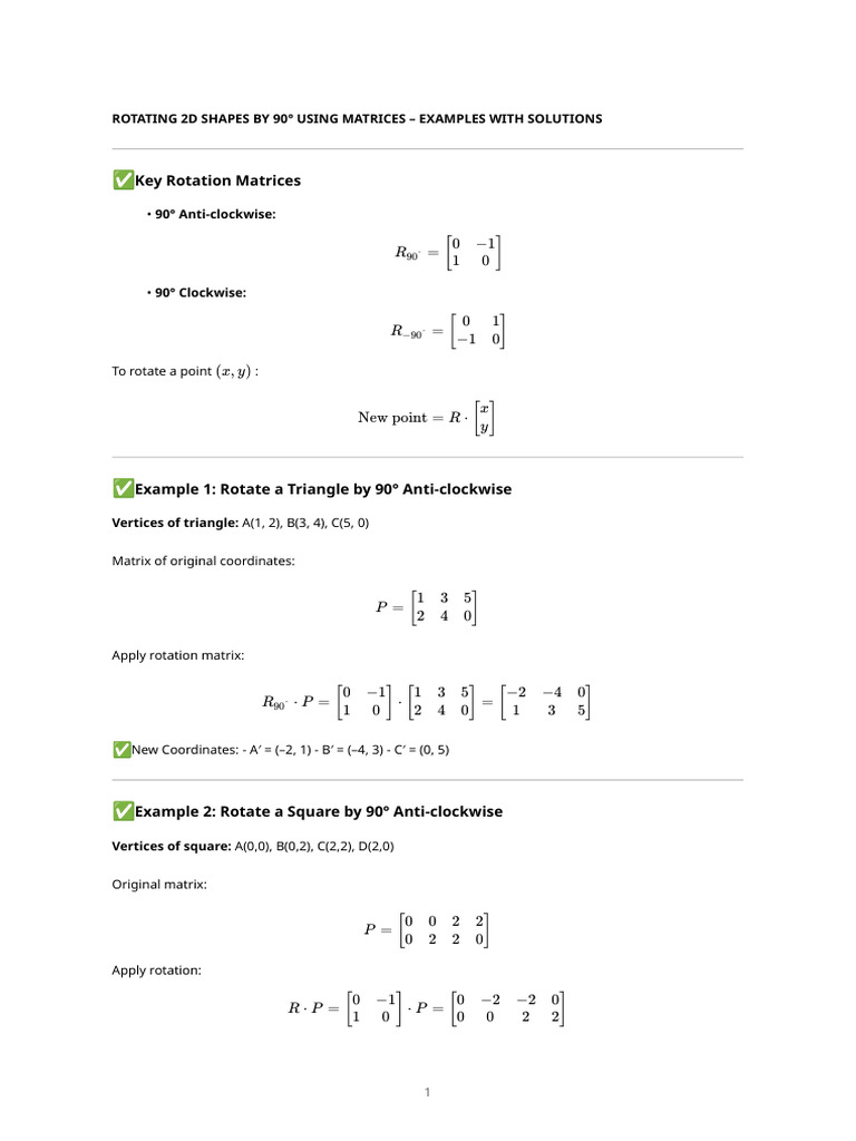 Rotate 2d Shapes 90deg | PDF | Matrix (Mathematics) | Multiplication