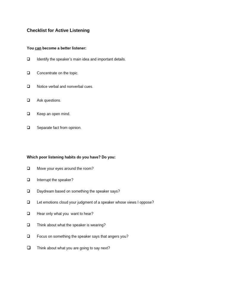 Checklist For Active Listening | PDF