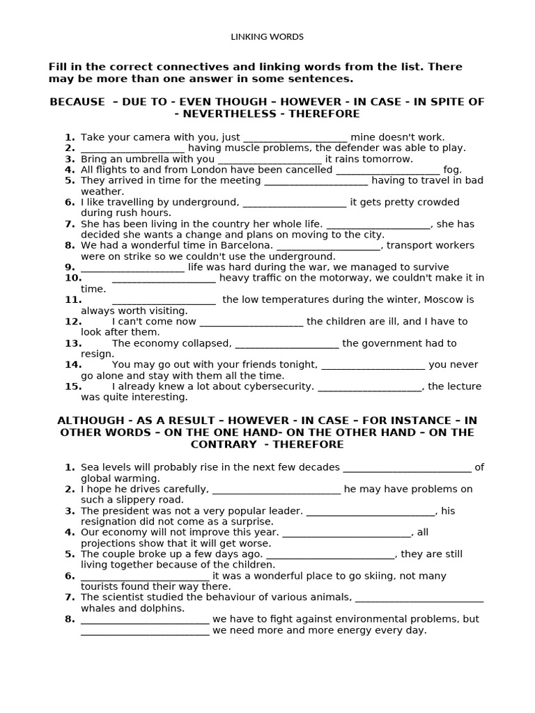 Linking Words Exercise | PDF
