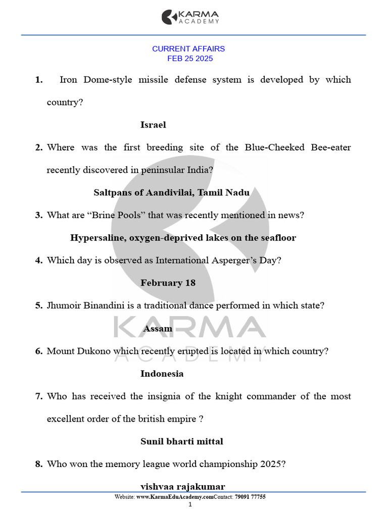 Current Affairs Template Feb 25 2025 | PDF
