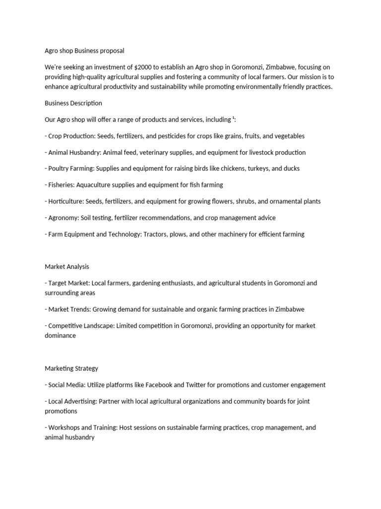 Agro Shop Investment Proposal in Zimbabwe | PDF | Agriculture ...