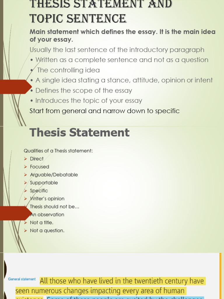 Thesis vs. Topic Sentence Explained | PDF