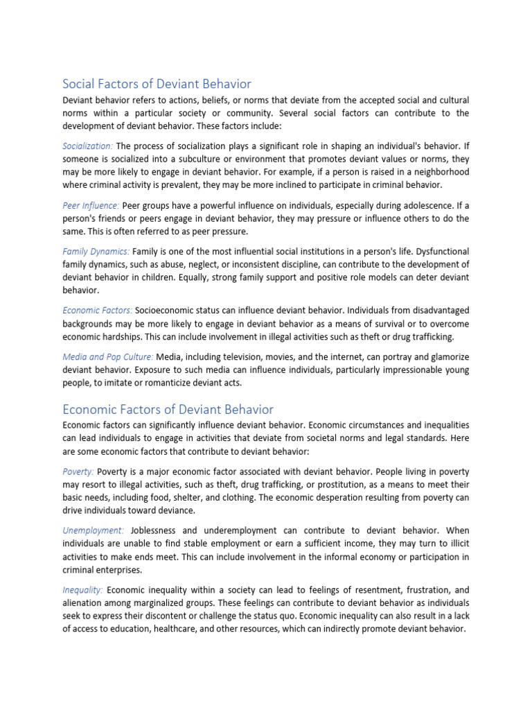 Social Influences on Deviant Behavior | PDF | Mental Disorder | Impulsivity