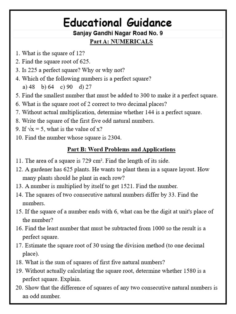Class-8 Square and Square Roots | PDF
