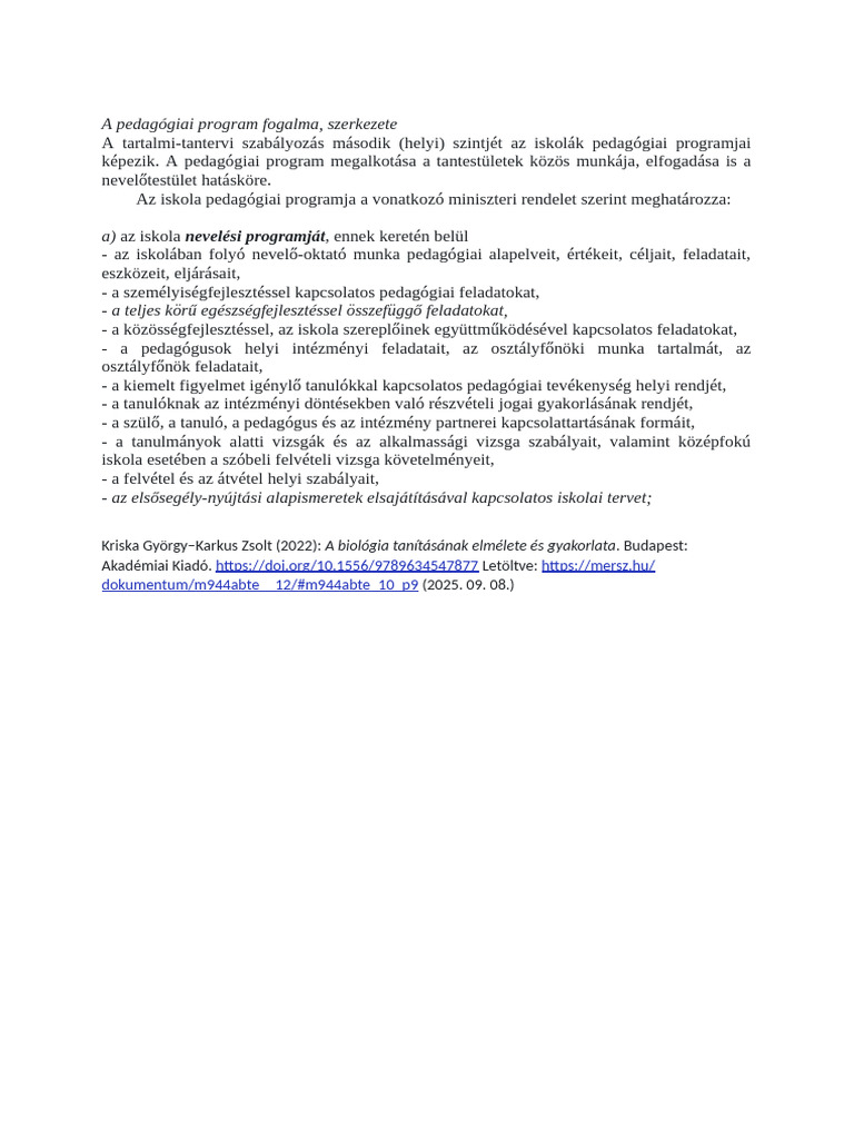 A Pedagógiai Program Fogalma | PDF