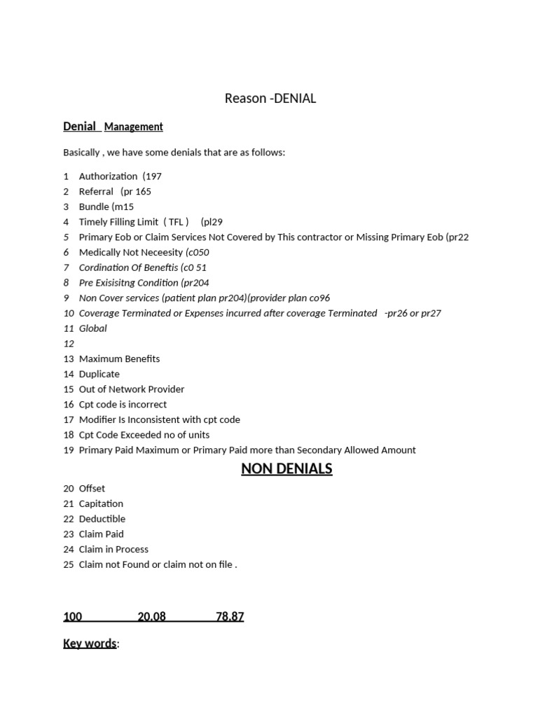 Denial Management: Claim Denial Reasons | PDF | Health Care | Health ...