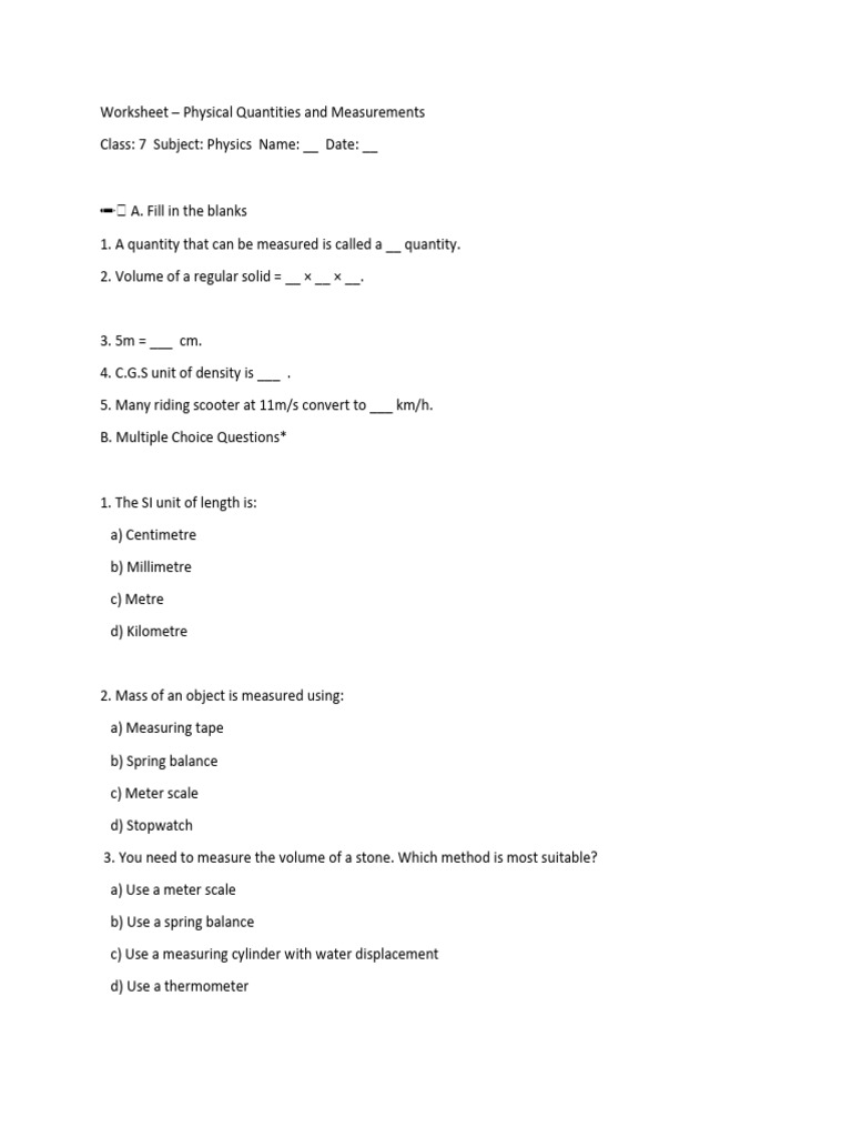 Physical Quantities and Measurements 7th | PDF