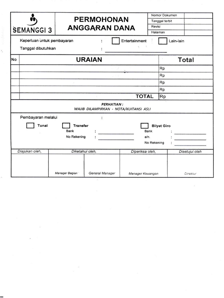 Form Anggaran Dana | PDF