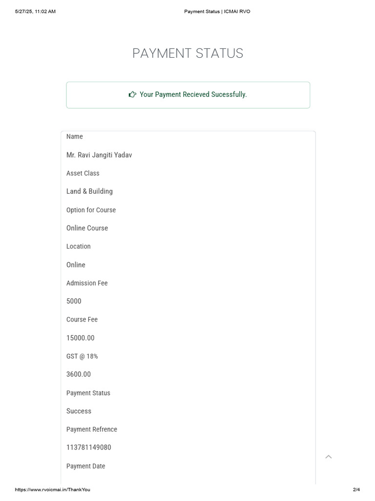 Payment Status - ICMAI RVO | PDF