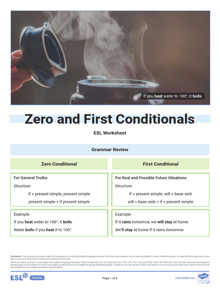 Zero and First Conditional Worksheet | PDF | English As A Second Or ...
