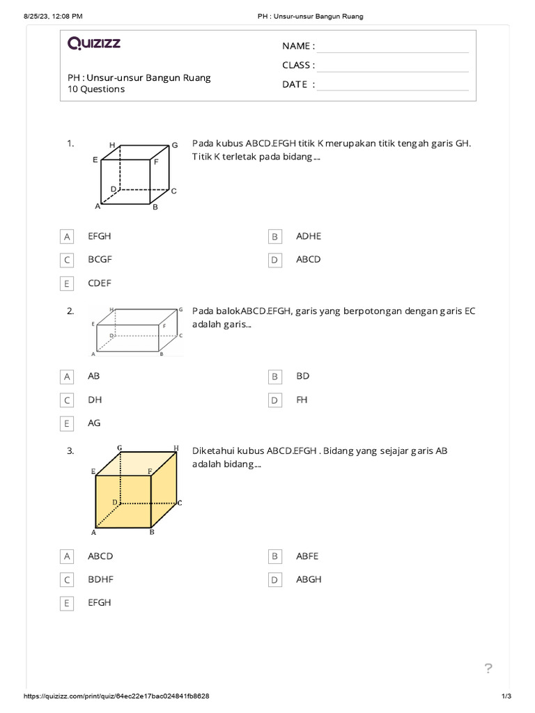 Latihan 1 Unsur-Unsur Bangun Ruang | PDF
