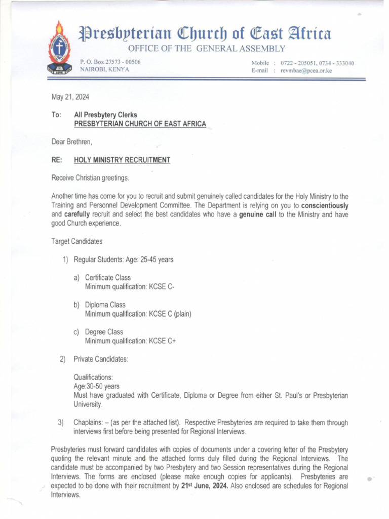 Holy Ministry Letter | PDF