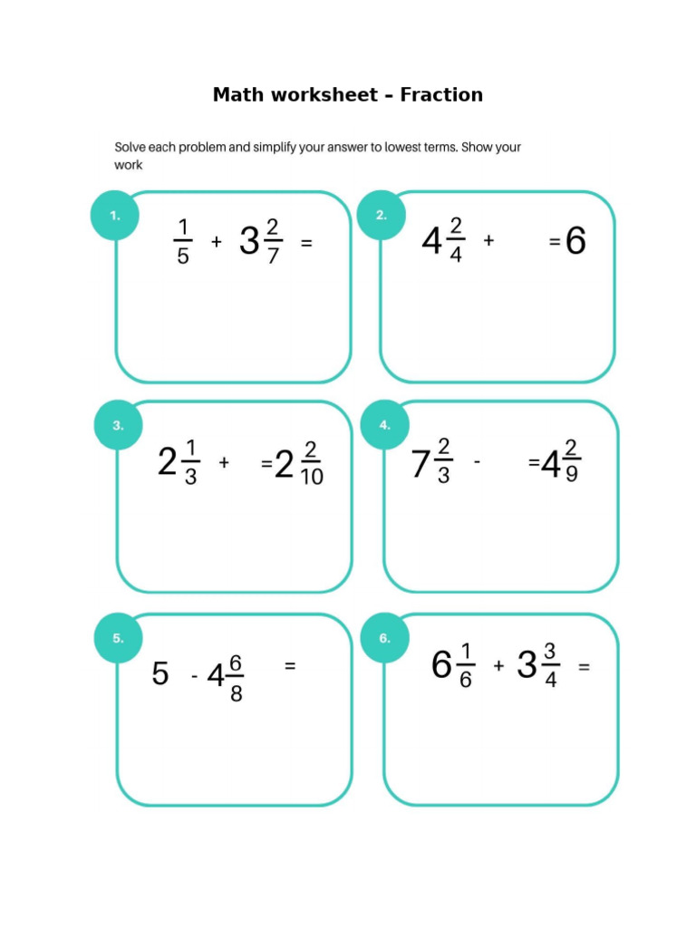 Math Worksheet Fraction | PDF