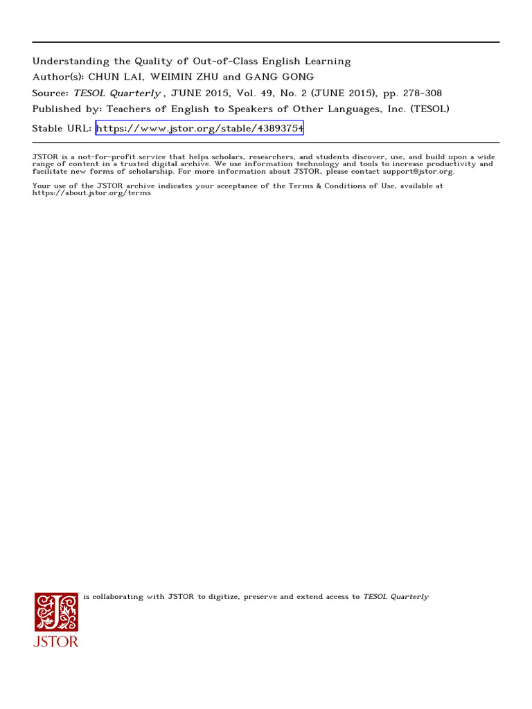 Quality of Out-of-Class English Learning | PDF | Learning | English As ...
