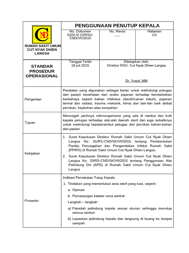 Spo Penggunaan Penutup Kepala | PDF